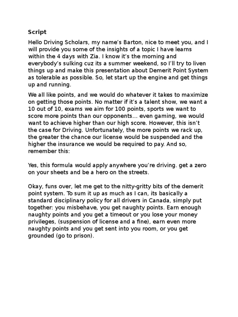 Script - Demerit Point System | Download Free PDF | Driving | Traffic