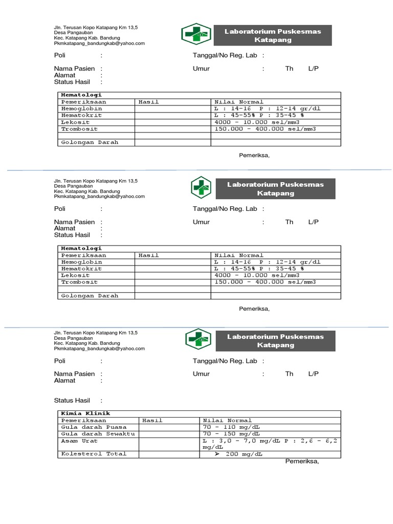 Form Pemeriksaan Lab | PDF