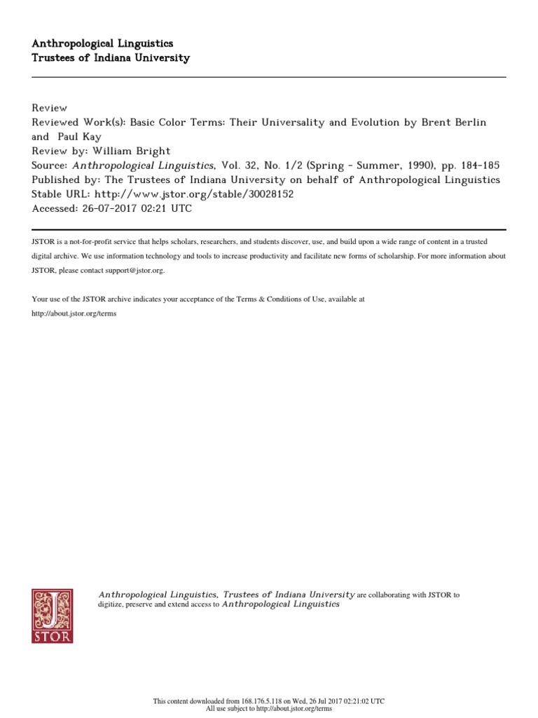 Basic Color Terms Their Universality and Evolution 1969 | PDF ...