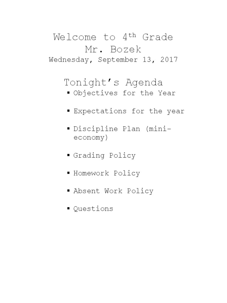 4th Grade Classroom Policies Overview | PDF | Homework | Classroom