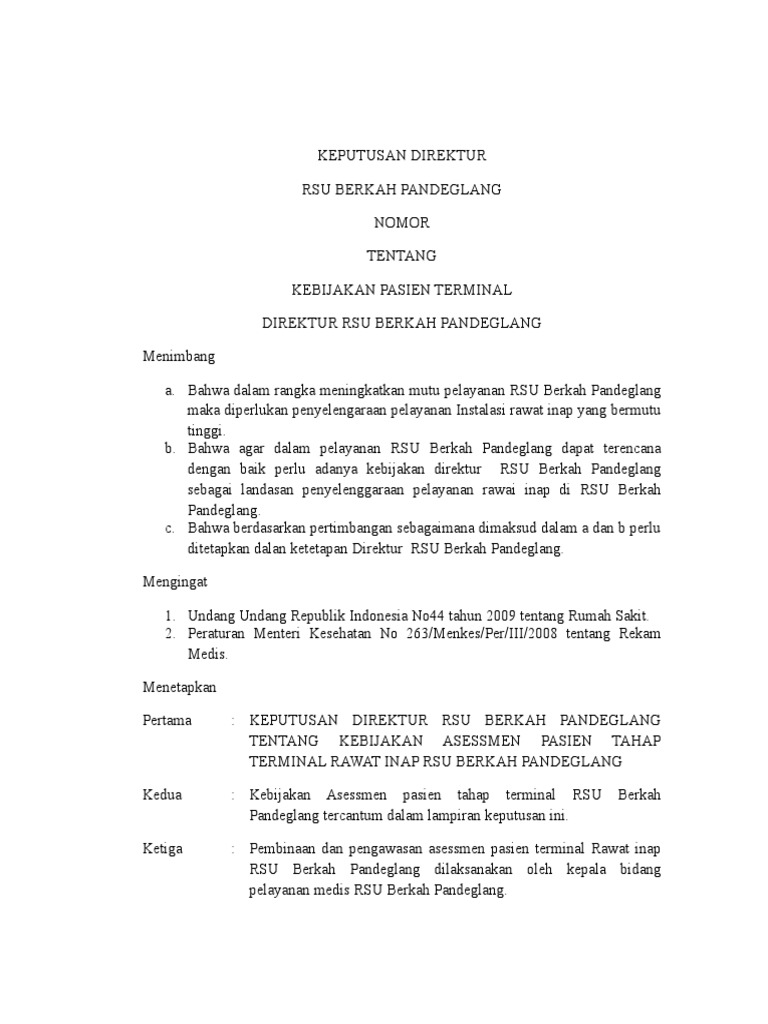 SK Kebijakan Pasien Tahap Terminal | PDF | Kesehatan Holistik | Sains ...