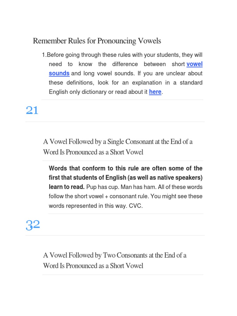 Remember Rules For Pronouncing Vowels | PDF | Consonant | Syllable