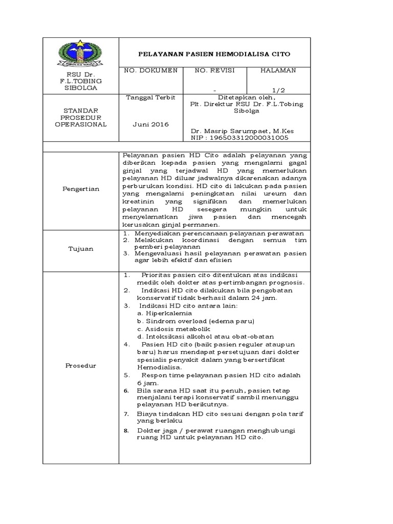 3.6. Spo Hemodialisa Cito | PDF | Pengembangan Diri | Kesehatan Holistik