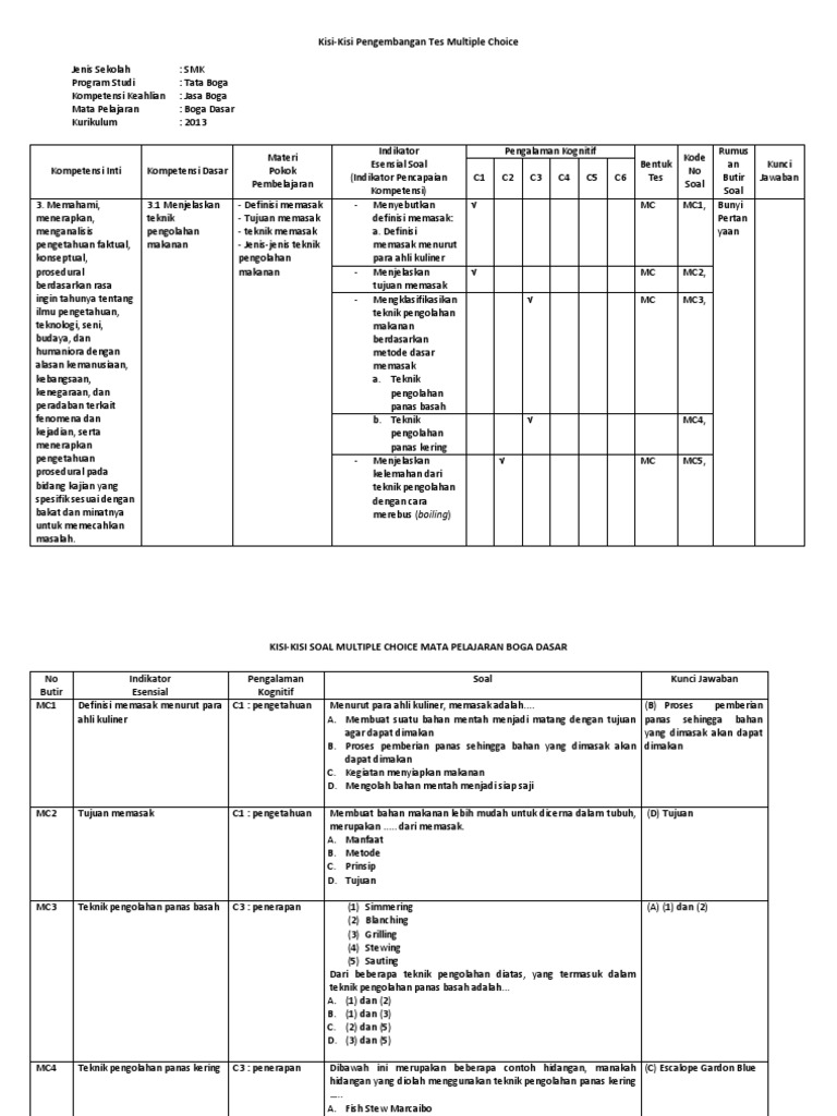 Kisi-Kisi Instrumen Penilaian | PDF