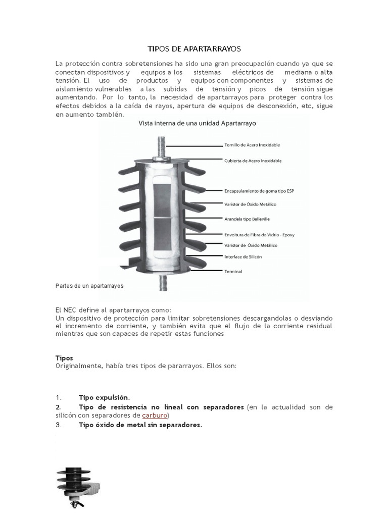 Tipos de Apartarrayos 2 | PDF | Corriente eléctrica | voltaje