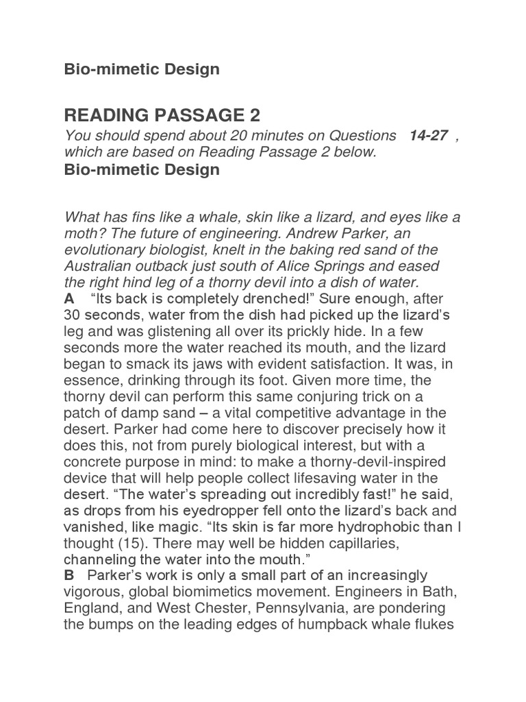 Reading Passage 2: Bio-Mimetic Design | PDF | Materials | Nature