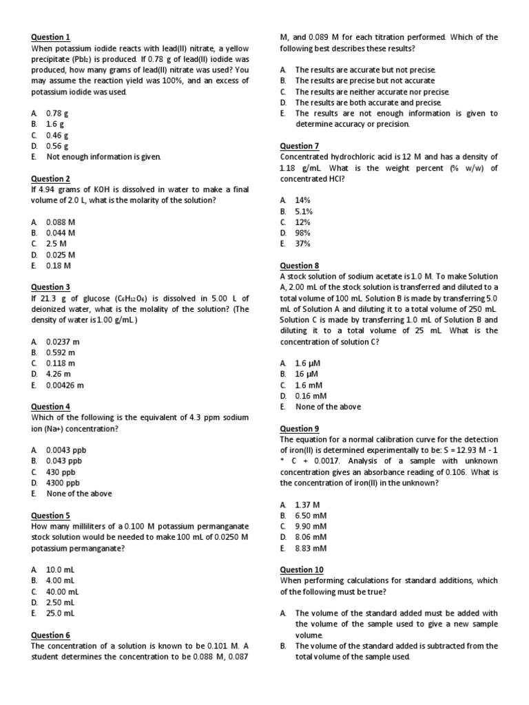 Analytical Chemistry MCQs With Answer Key | PDF | Gas Chromatography ...