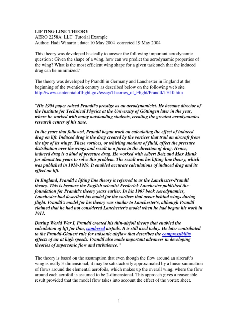 Lifting Line Theory Tutorial Example | PDF | Airfoil | Lift (Force)