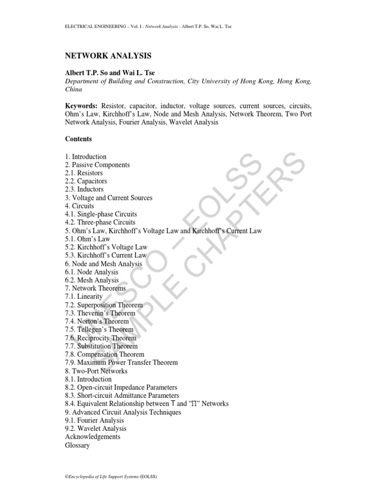 Unesco - Eolss Sample Chapters: Network Analysis | PDF | Inductor | Capacitor