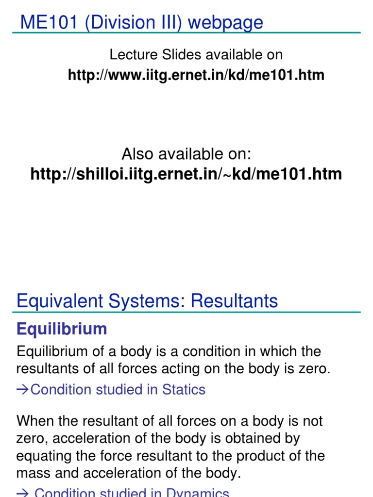 ME101 Lecture04 KD | PDF | Force | Theoretical Physics