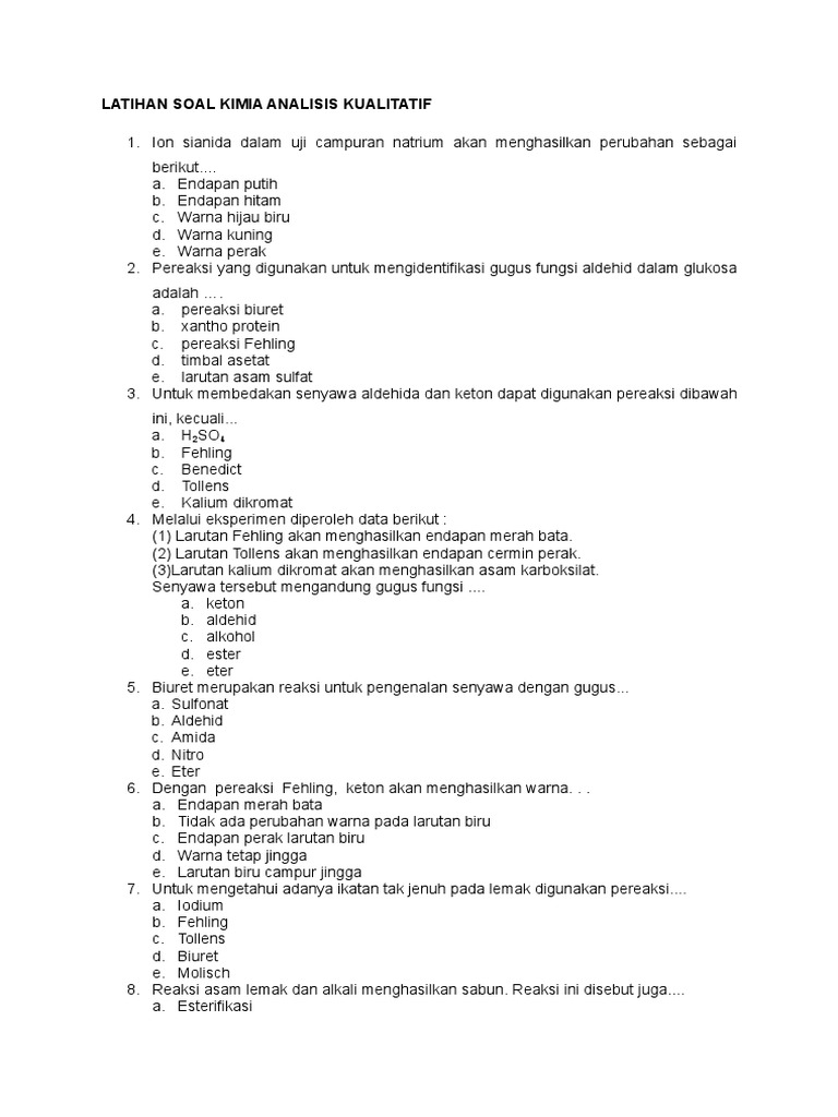 LATIHAN SOAL KIMIA ANALISIS KUALITATIF Black-1 | PDF LATIHAN SOAL KIMIA ANALISIS KUALITATIF Black-1 | PDF