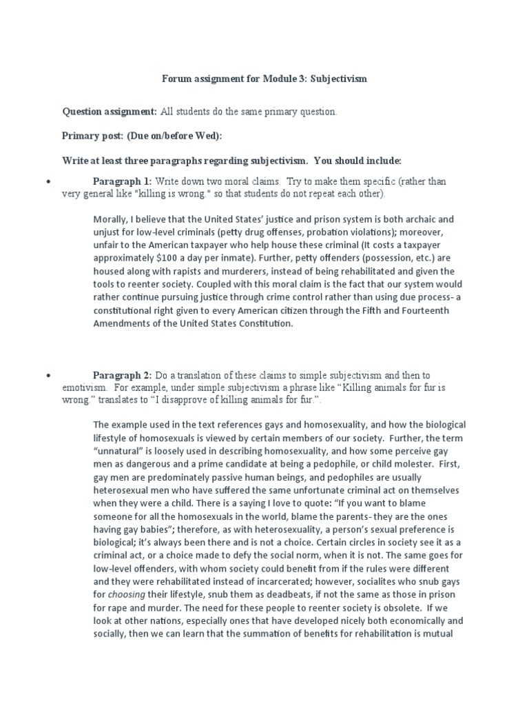 Philosophy 120 Ethics Discussion For James Rachels "Elements of Moral ...