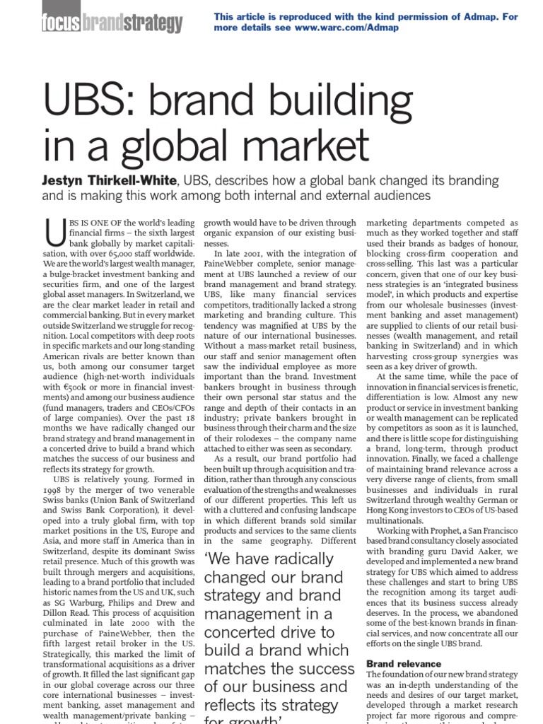 UBS Case Study Admap | PDF | Ubs | Brand