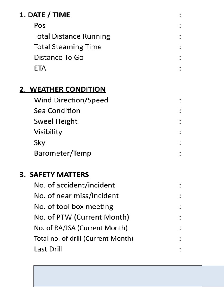Ship Noon Report Sample Format | PDF | Water Transport | Watercraft