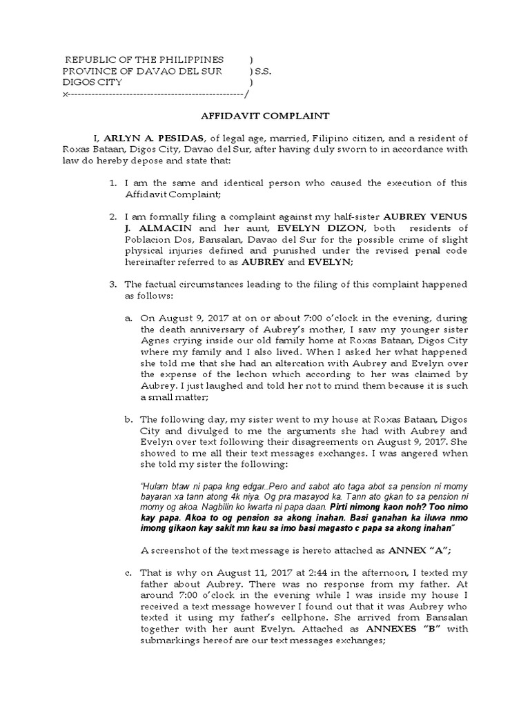 Affidavit Complaint - Almacin | PDF | Legal Procedure | Legal Documents