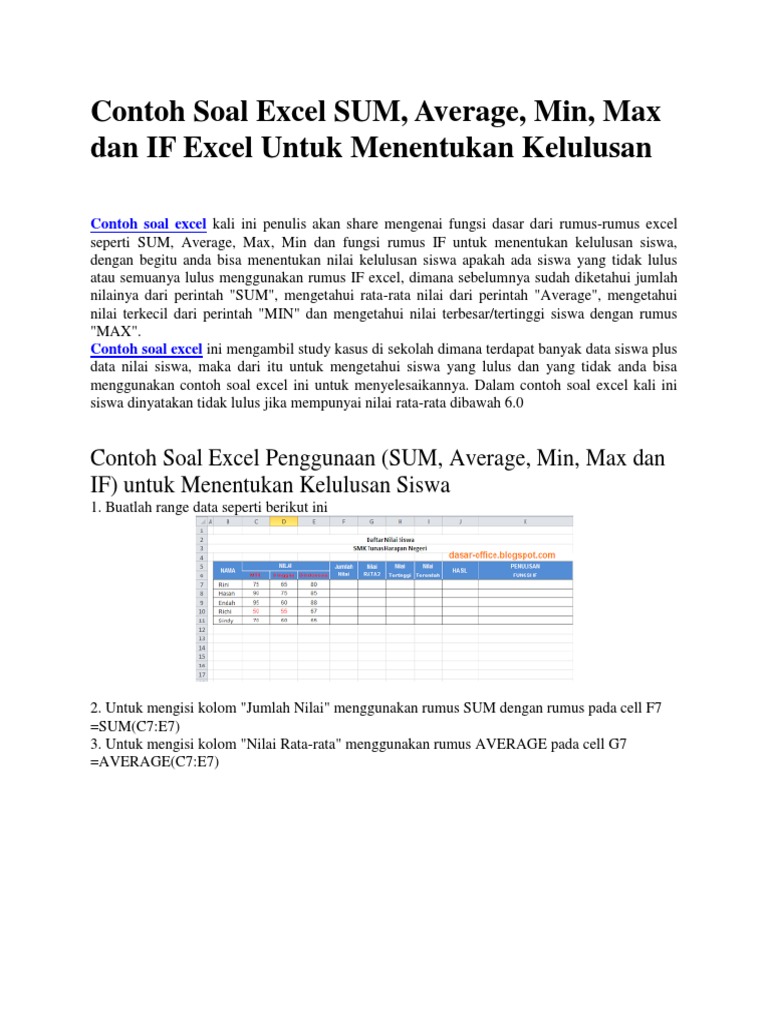 Contoh Soal Excel SUM | PDF