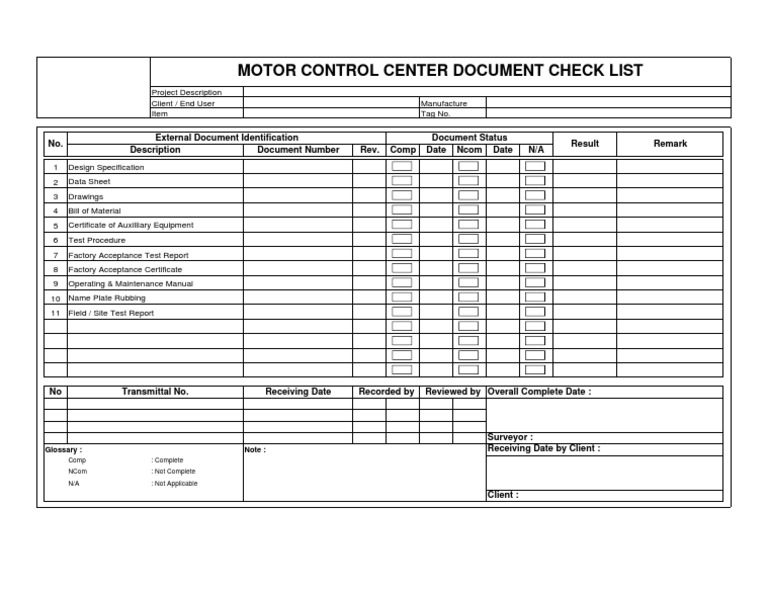 Form For Electrical MCC New Check List PDF | PDF