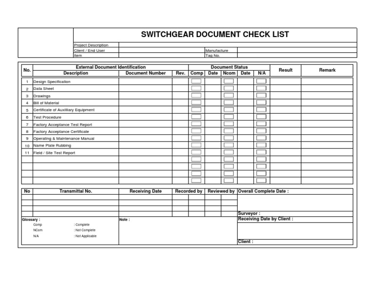 Switchgear Document Checklist | PDF | Information Science | Computing