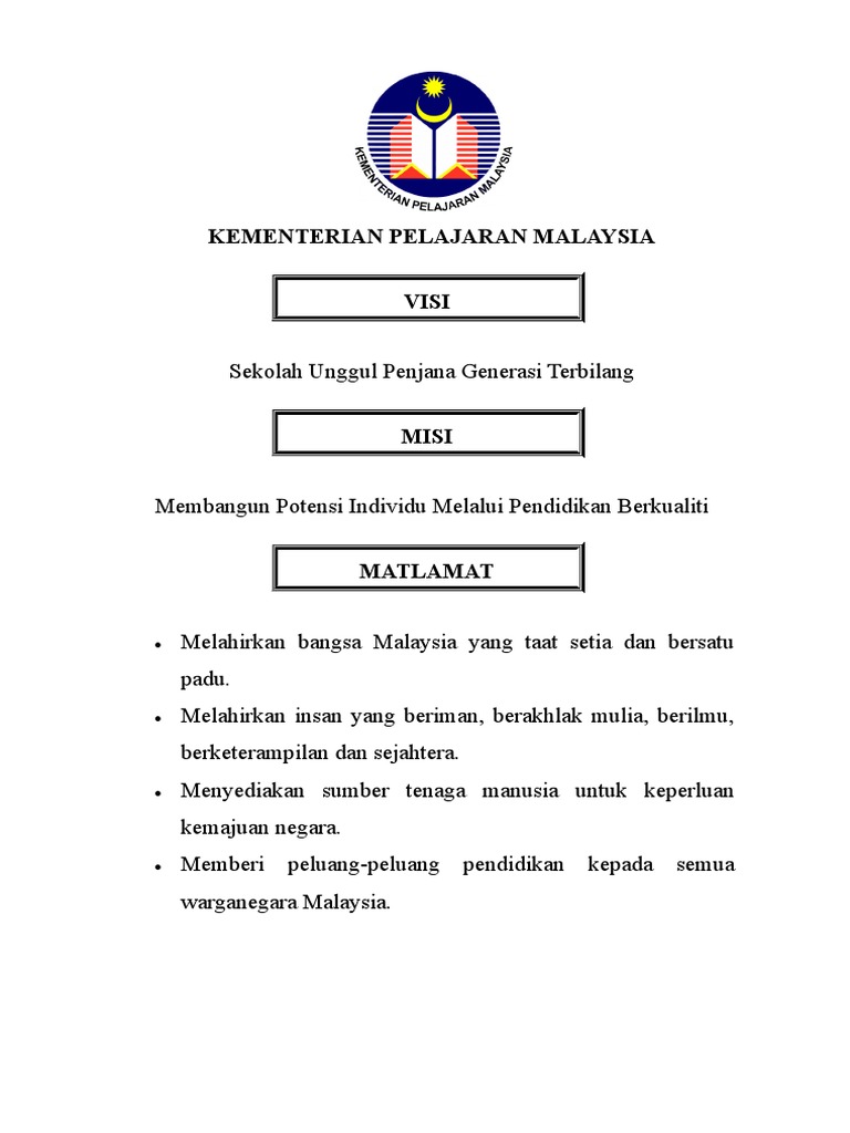 Visi, Misi Dan Matlamat KPM | PDF