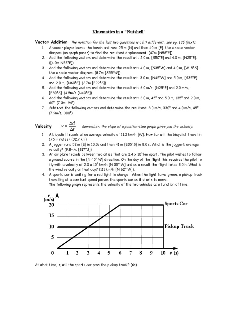 Kinematics Worksheet | PDF | Acceleration | Projectiles