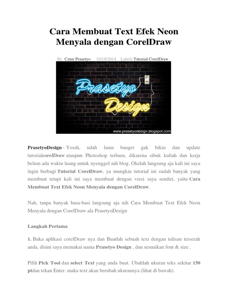Cara Membuat Text Efek Neon Menyala Dengan CorelDraw | PDF