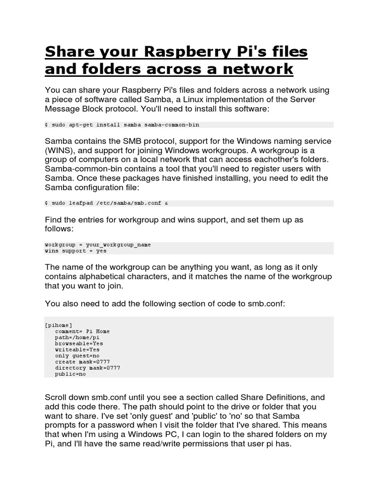 Raspberry Pi Network File Sharing | PDF