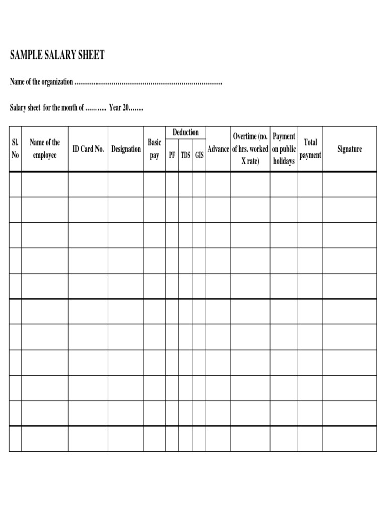 Monthly Employee Salary Sheet Template | PDF