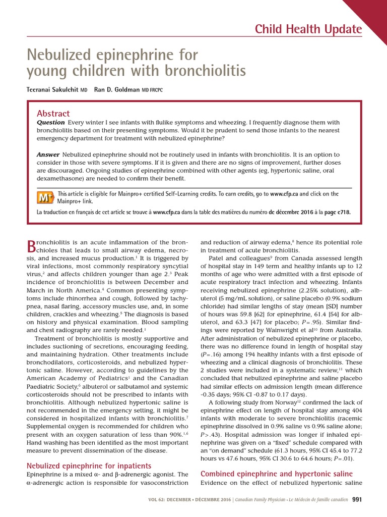 Nebulized Epinephrine For | PDF | Pulmonology | Medical Treatments