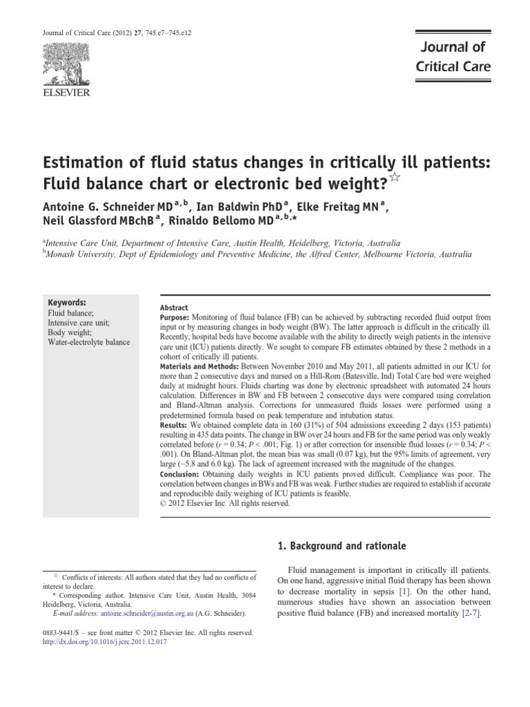 Estimation of Fluid Status Changes in Critically Ill Patiens | PDF ...