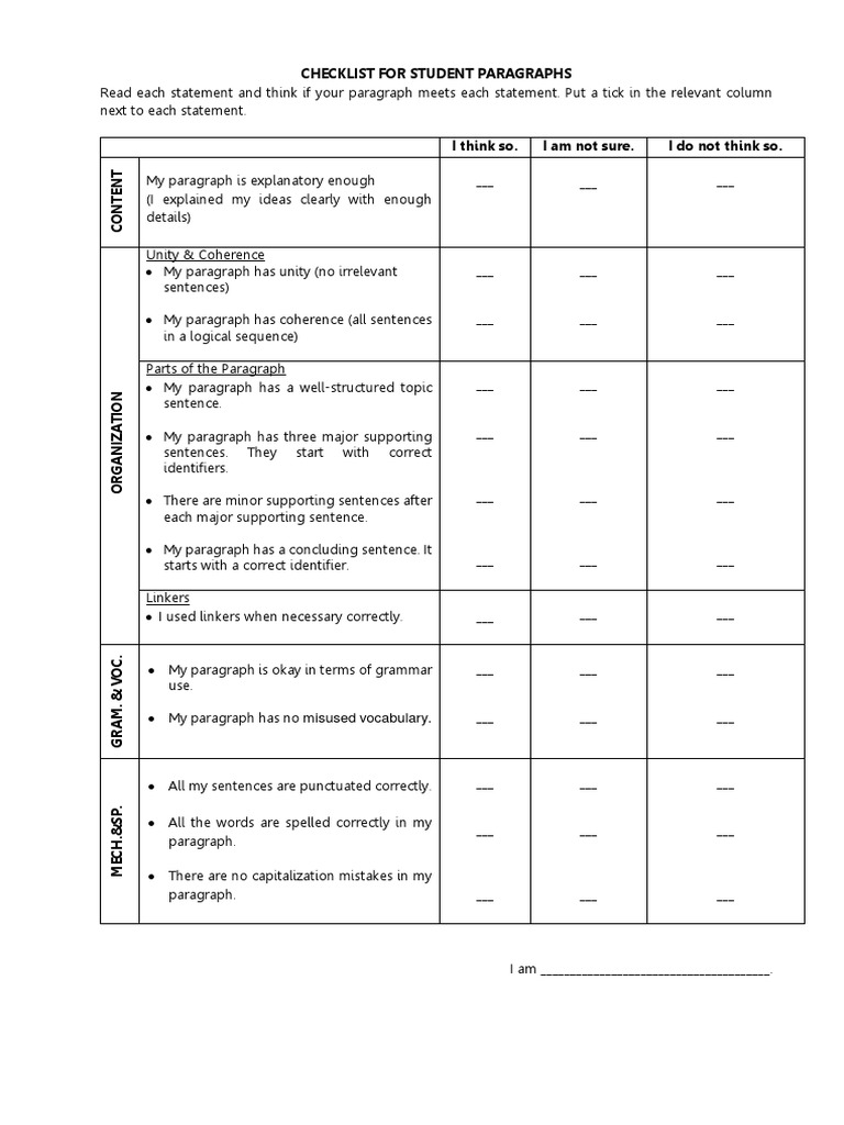 Student Paragraph Checklist | PDF | Paragraph | Epistemology