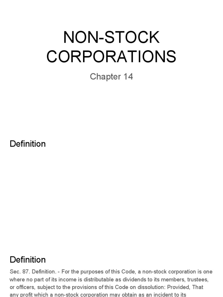 Non Stock Corp Slides | PDF | Corporations | By Law