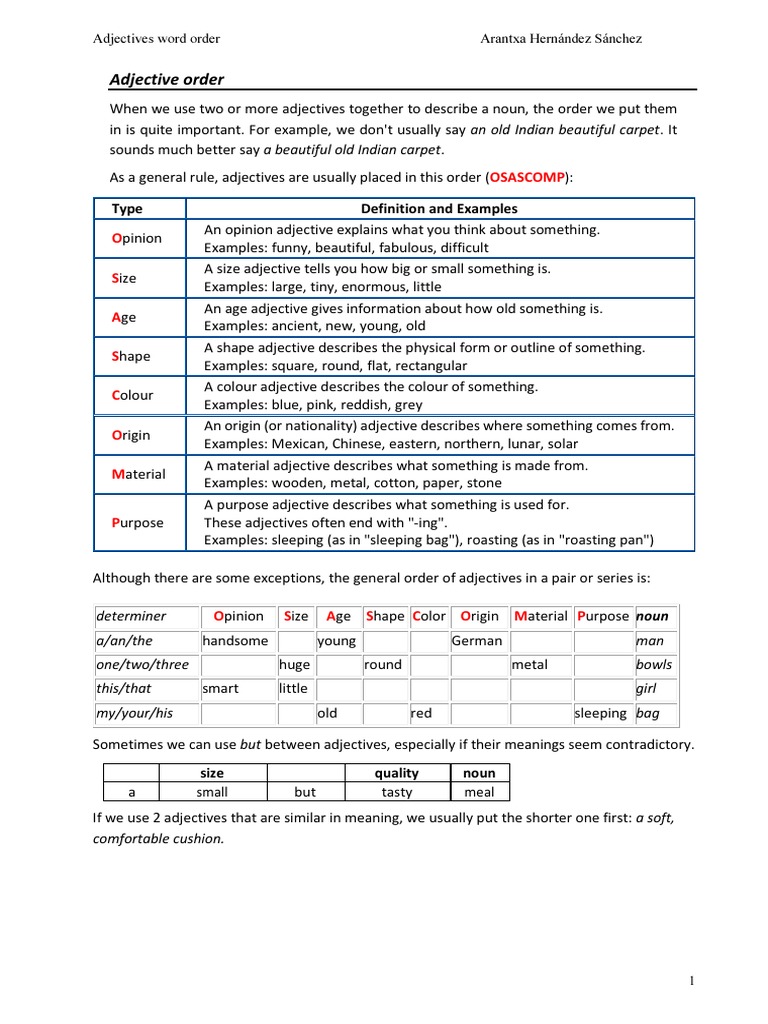 Adjectives Order | PDF | Adjective | Noun