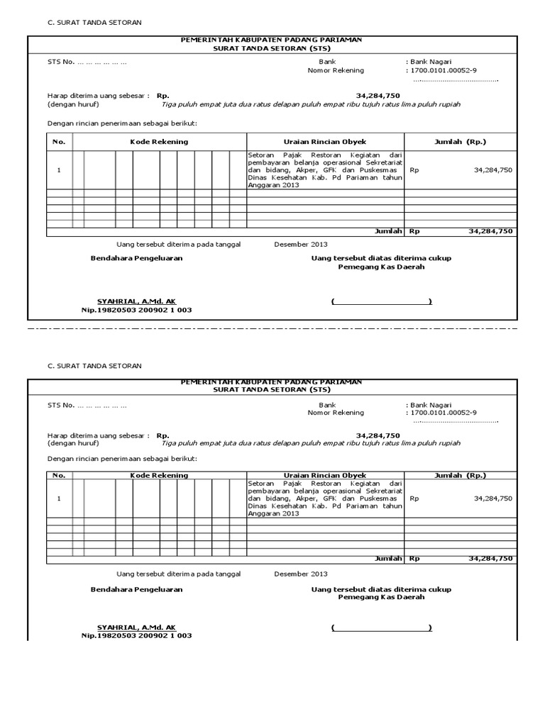 Surat Tanda Setoran Pajak Restoran | PDF