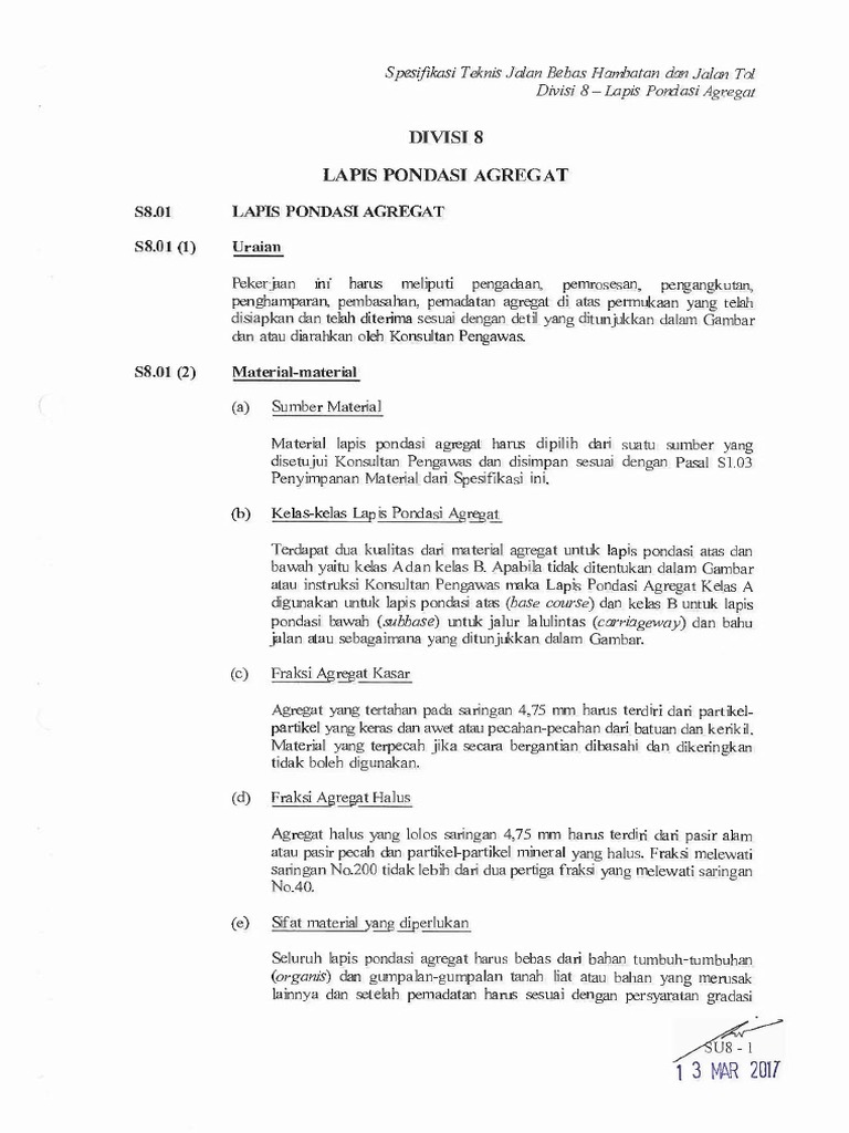 Spek Teknis JBH - JT - E.2017 - Div.8 | PDF