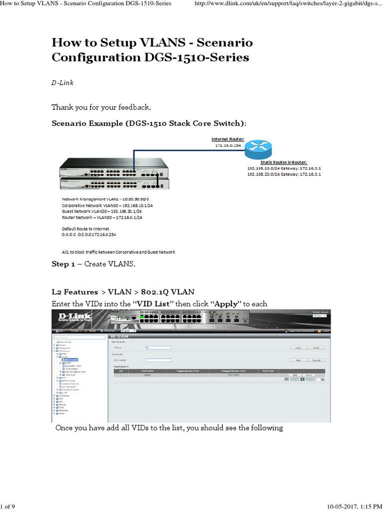 How To Setup VLANS - Scenario Configuration DGS-1510-Series PDF | PDF | Router (Computing ...