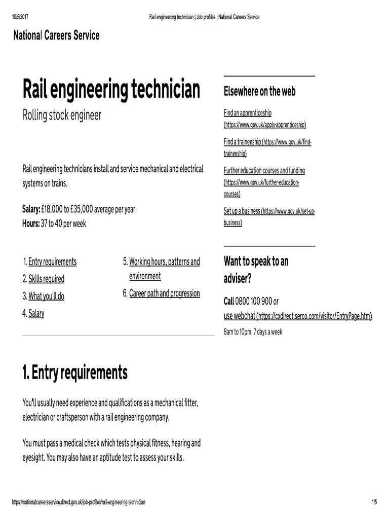 Rail Engineering Technician - Job Profiles - National Careers Service | PDF