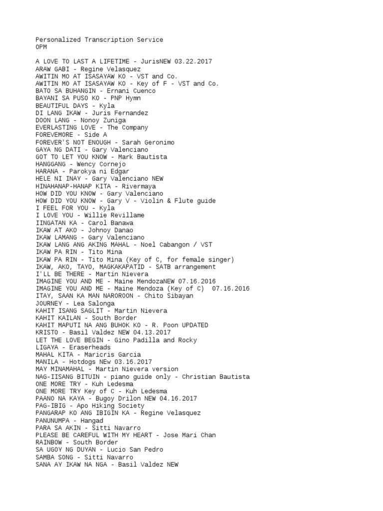 Repertoire | PDF | Singers | Artists