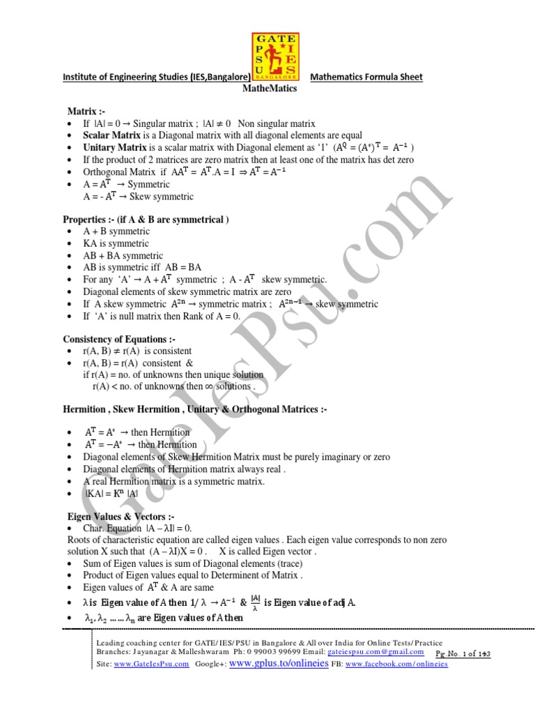 EEE-FORMULA-SHEET.pdf | Eigenvalues And Eigenvectors | Matrix (Mathematics)