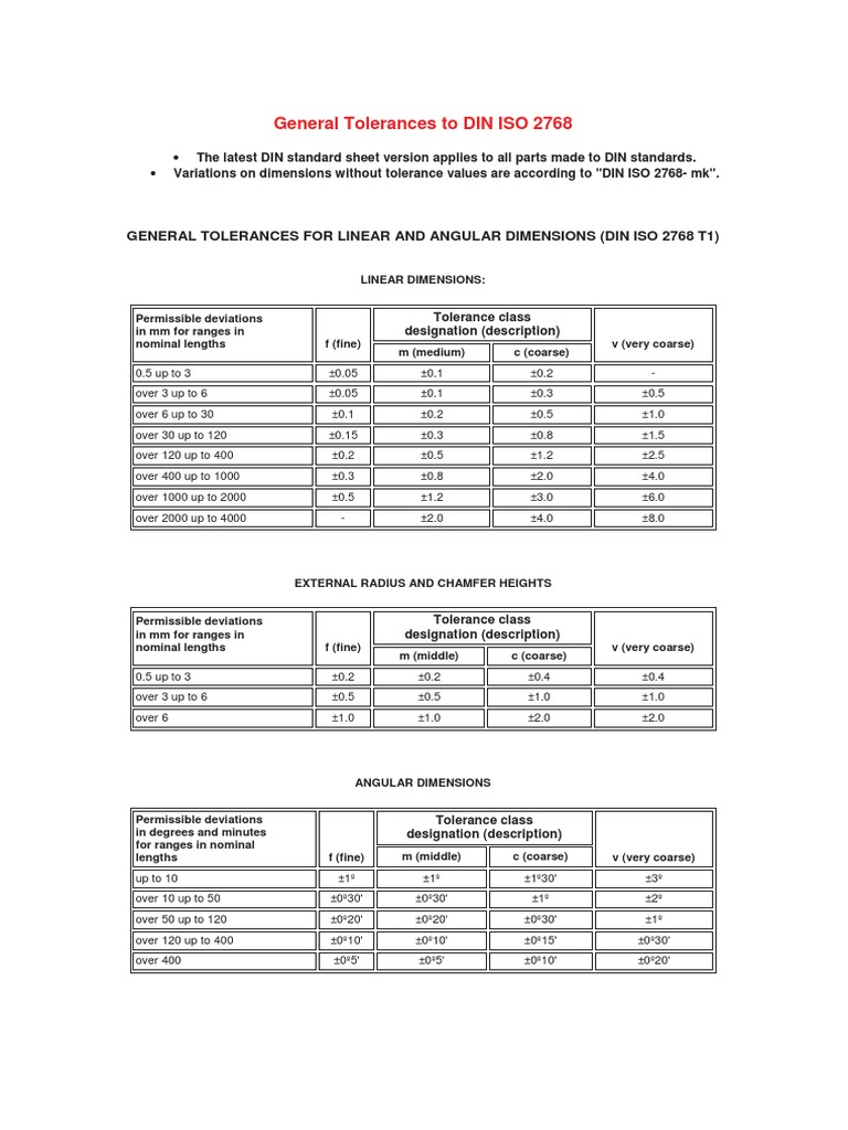 General Tolerances To DIN ISO 2768 | PDF | Engineering Tolerance ...