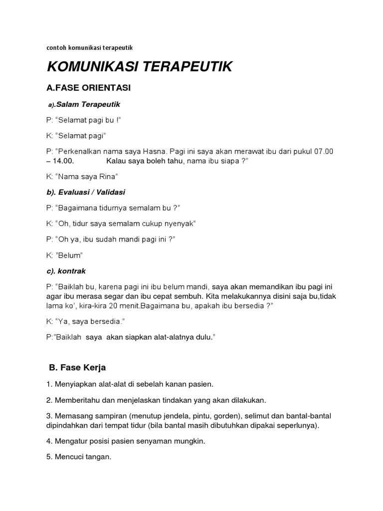 contoh komunikasi terapeutik