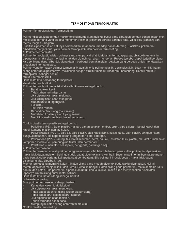 Perbandingan Termoplastik dan Termoset | PDF