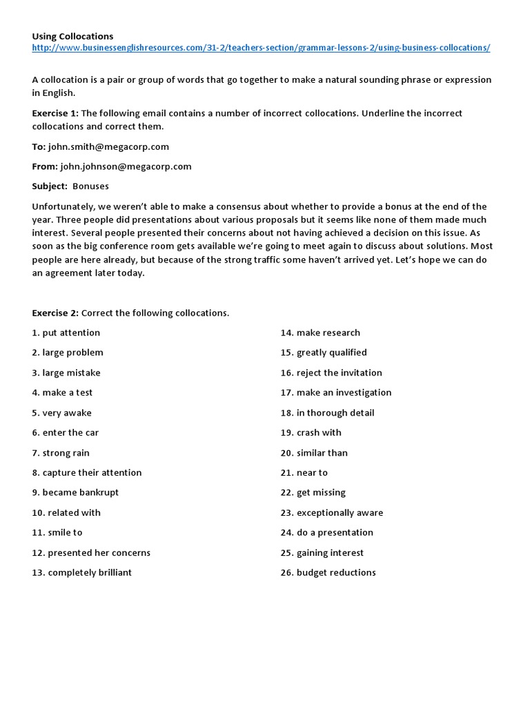 Using Collocations Exercises | PDF