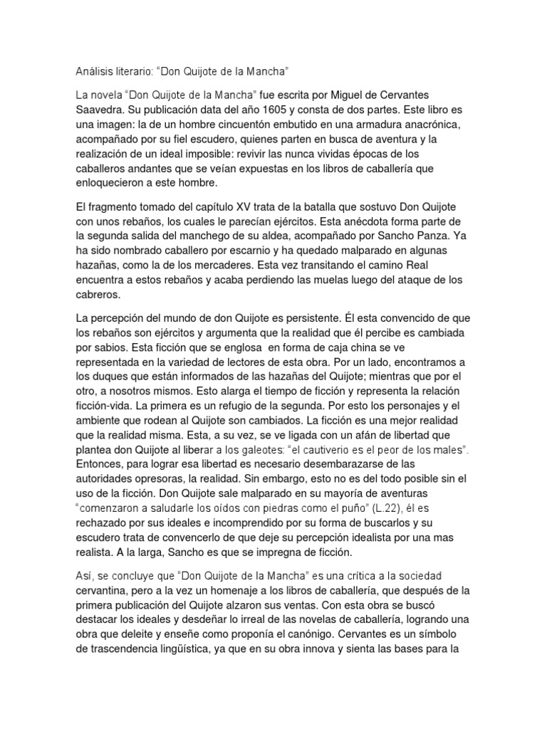 Análisis de "Don Quijote de la Mancha" | PDF | Don Quijote | Novelas