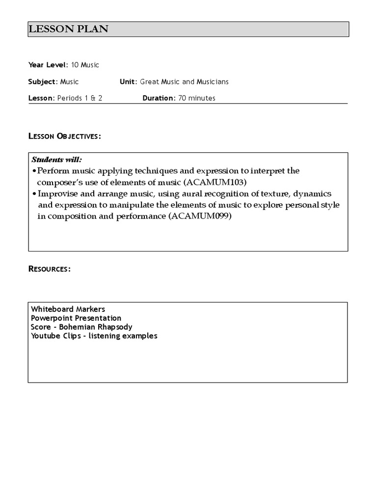 Year 10 Lesson Plan | PDF
