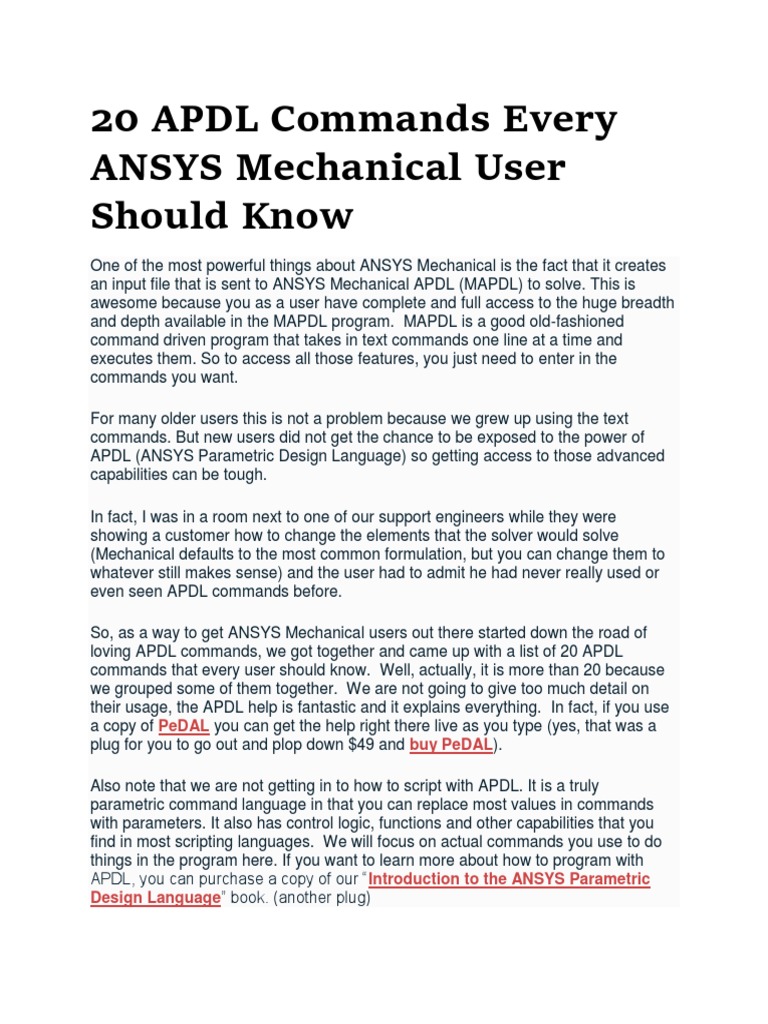 20 APDL Commands Every ANSYS Mechanical User Should Know | PDF ...