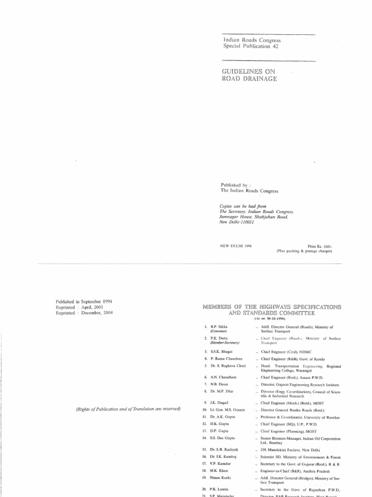 IRC-SP-42 (Road Drainage) PDF | PDF