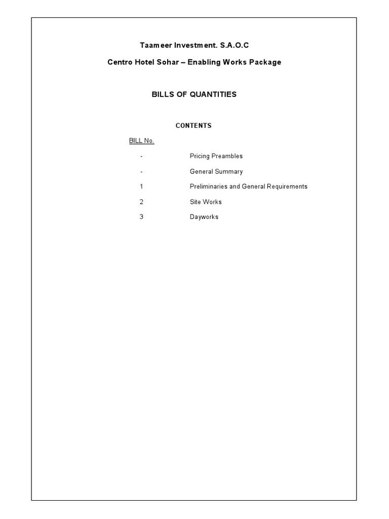 Taameer Investment. S.A.O.C Centro Hotel Sohar - Enabling Works Package ...