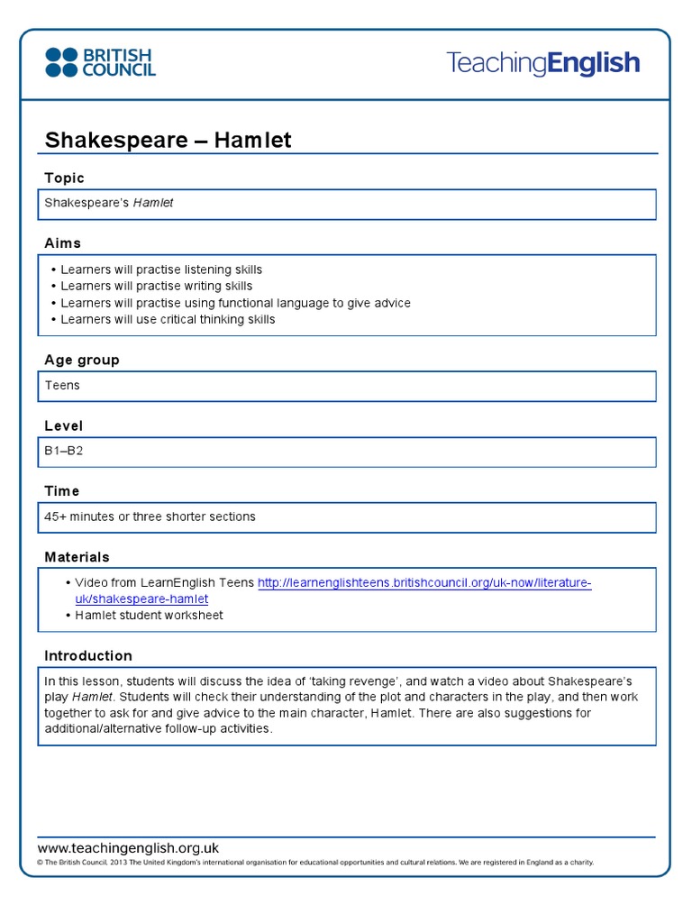 Hamlet Lesson Plan_0 | Hamlet | Personal Growth