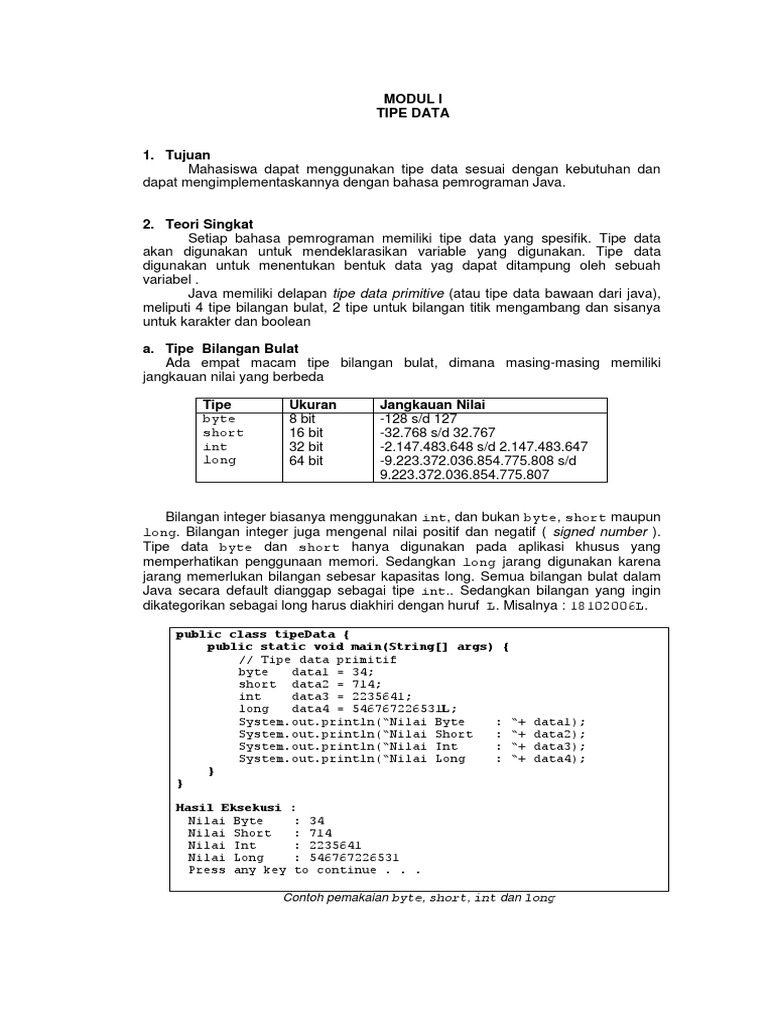 Tipe Data Java untuk Mahasiswa | PDF | Metode & Bahan Ajar