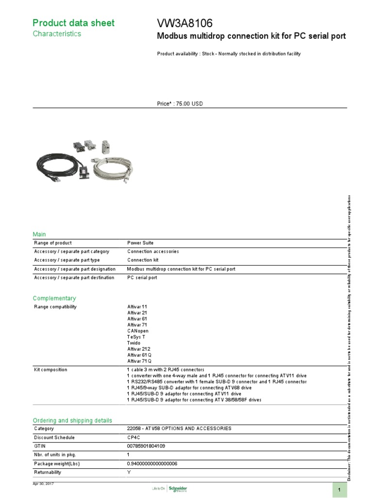 Altivar 212 Drive - VW3A8106 | PDF | Electrical Connector | Electronic ...